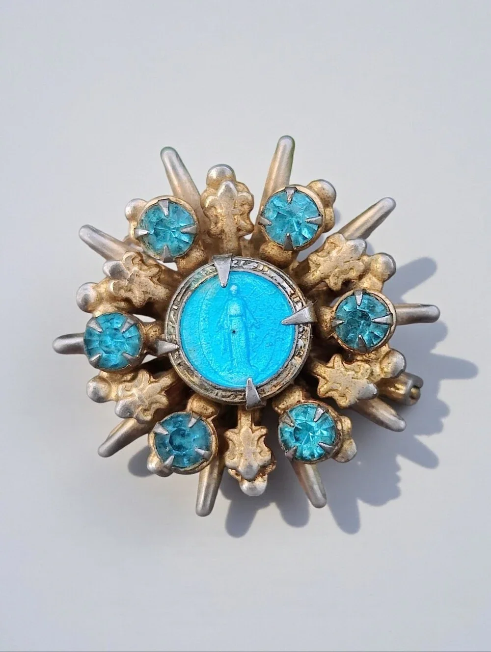 Vintage | Jewelry | Vintage Blue Guilloche Miraculous Medal Art Deco ...